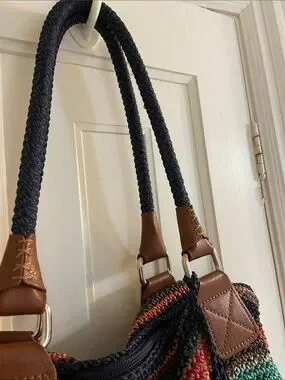 The Sak | Bags | The Sak Striped Boho Crochet Tote In Blue Multicolor ...